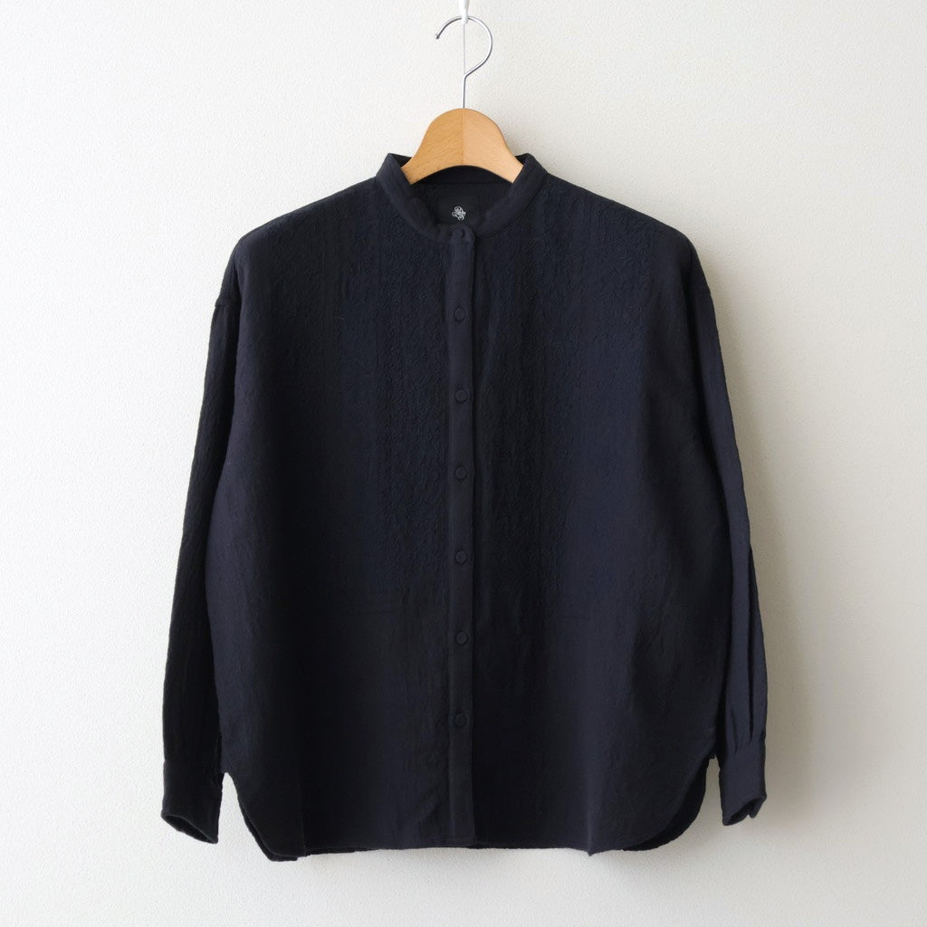 BOILED WOOL PLAIN BANDED COLLAR EMB SHIRT #3900 NAVY [NMDS25601 ...